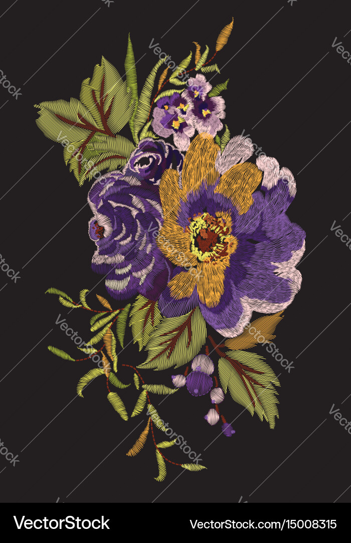 Colorful embroidery on a black background Vector Image