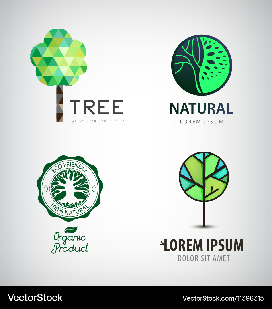 Green Tree Logo Set - Organic & Natural Vector Image
