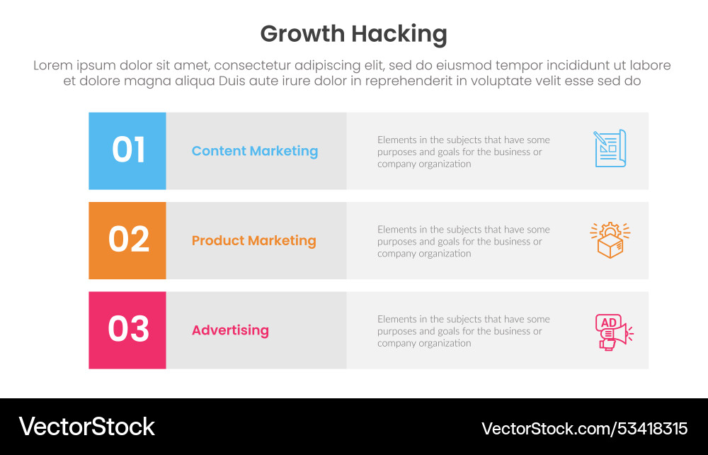 Growth hacking infographic 3 point with block Vector Image