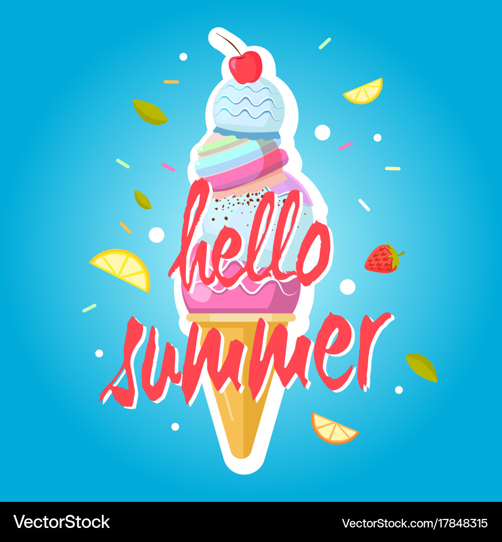 Hello summer ice cream cone colorful background Vector Image