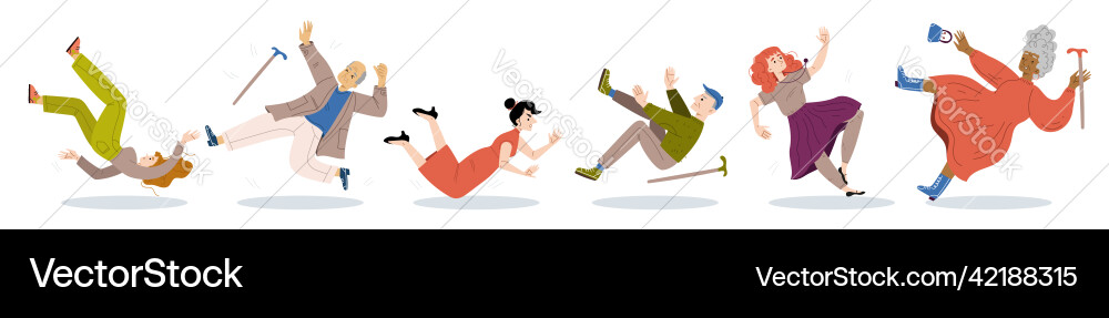 People fall down clumsiness danger accident set Vector Image