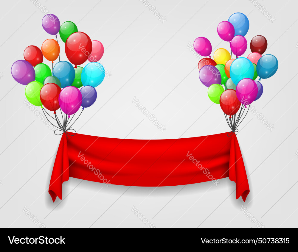 Red ribbon flying with balloons Royalty Free Vector Image