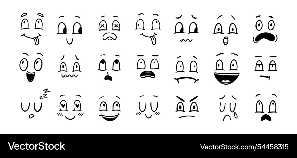 Set of doodle various emotions hand drawn drawing Vector Image