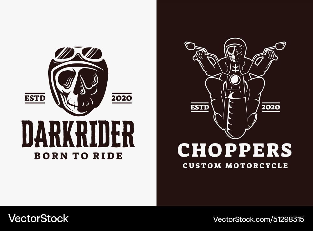 Skull rider and custom motorcycle logo Royalty Free Vector