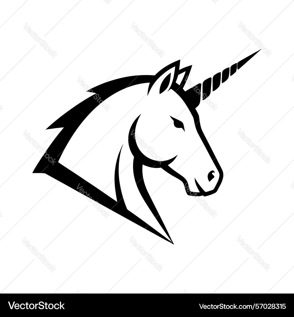 Stylized unicorn head profile black and white Vector Image