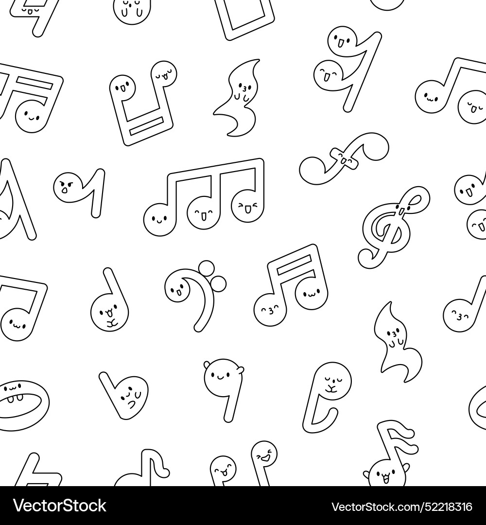 Cute kawaii music notes coloring page Royalty Free Vector