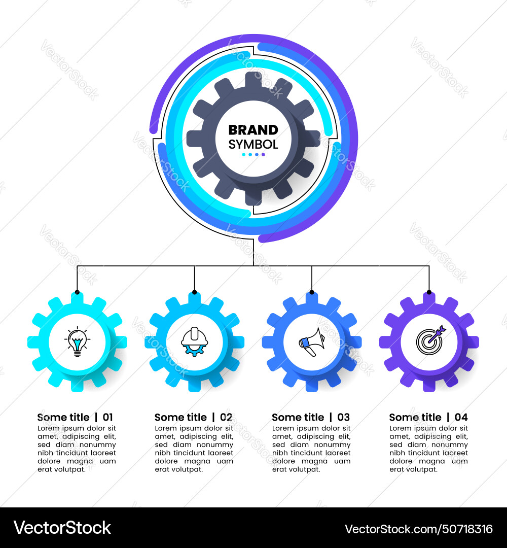 Infographic template 4 connected gears with icons Vector Image
