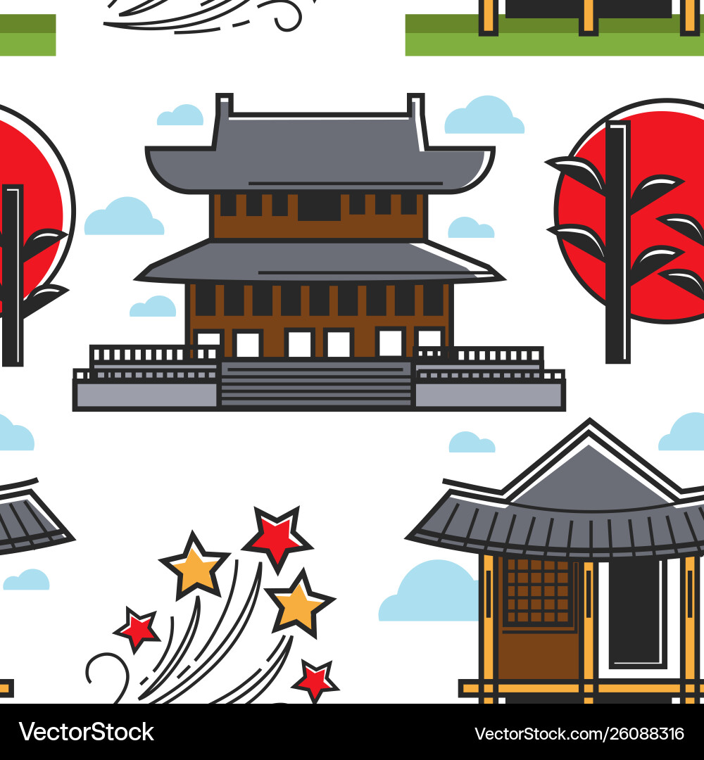 Korean architecture building sunset plant Vector Image