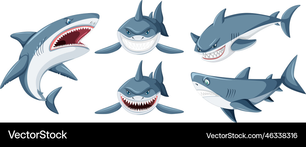 Shark doing different activities cartoon Vector Image