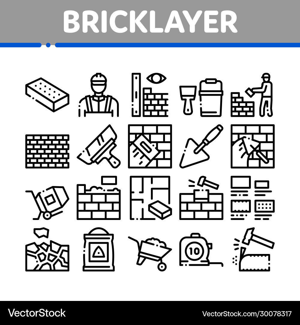 Bricklayer industry collection icons set Vector Image