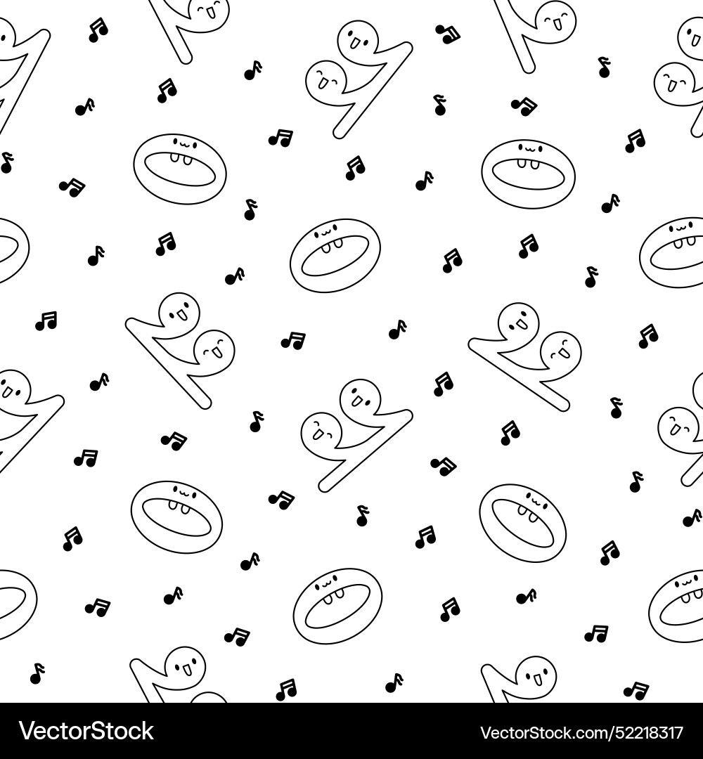 Cute kawaii music notes coloring page Royalty Free Vector