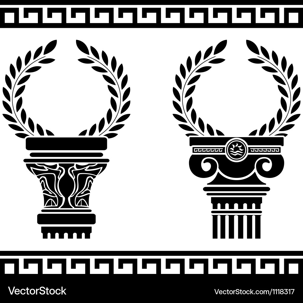 Greek columns with wreaths stencil Royalty Free Vector Image