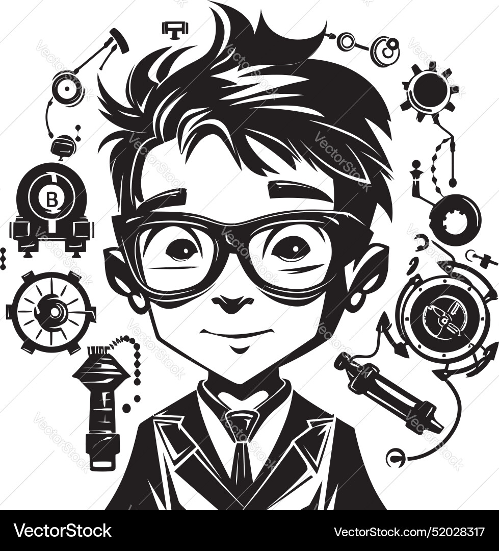 Junior cyber tech innovator kid icon Royalty Free Vector