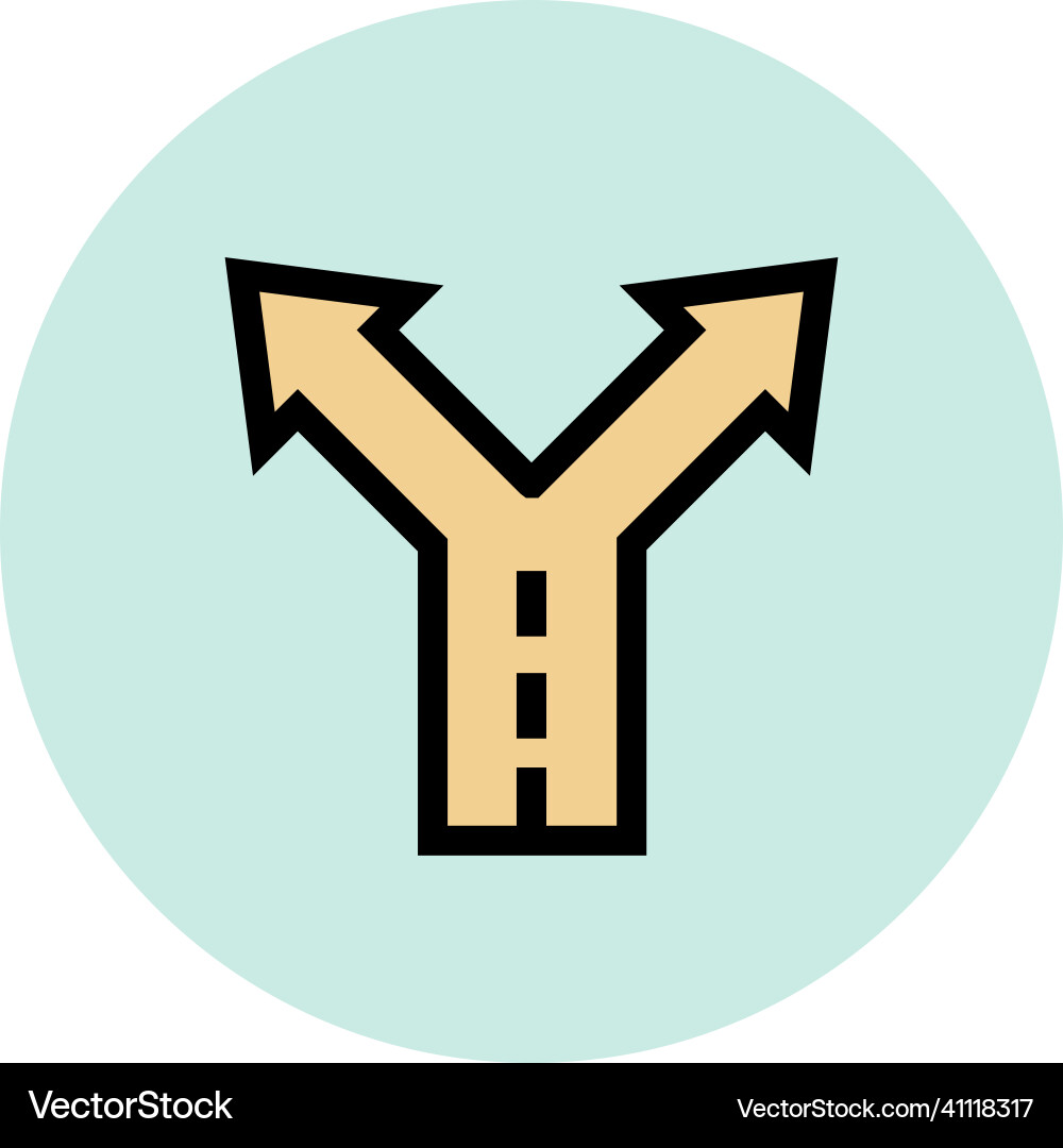 Splitting road path choice symbol round color Vector Image