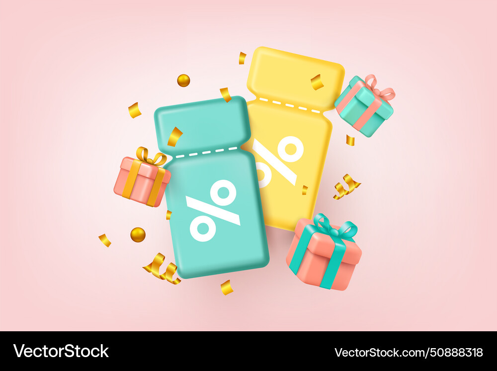 3d coupon gift voucher bonus ticket discount Vector Image