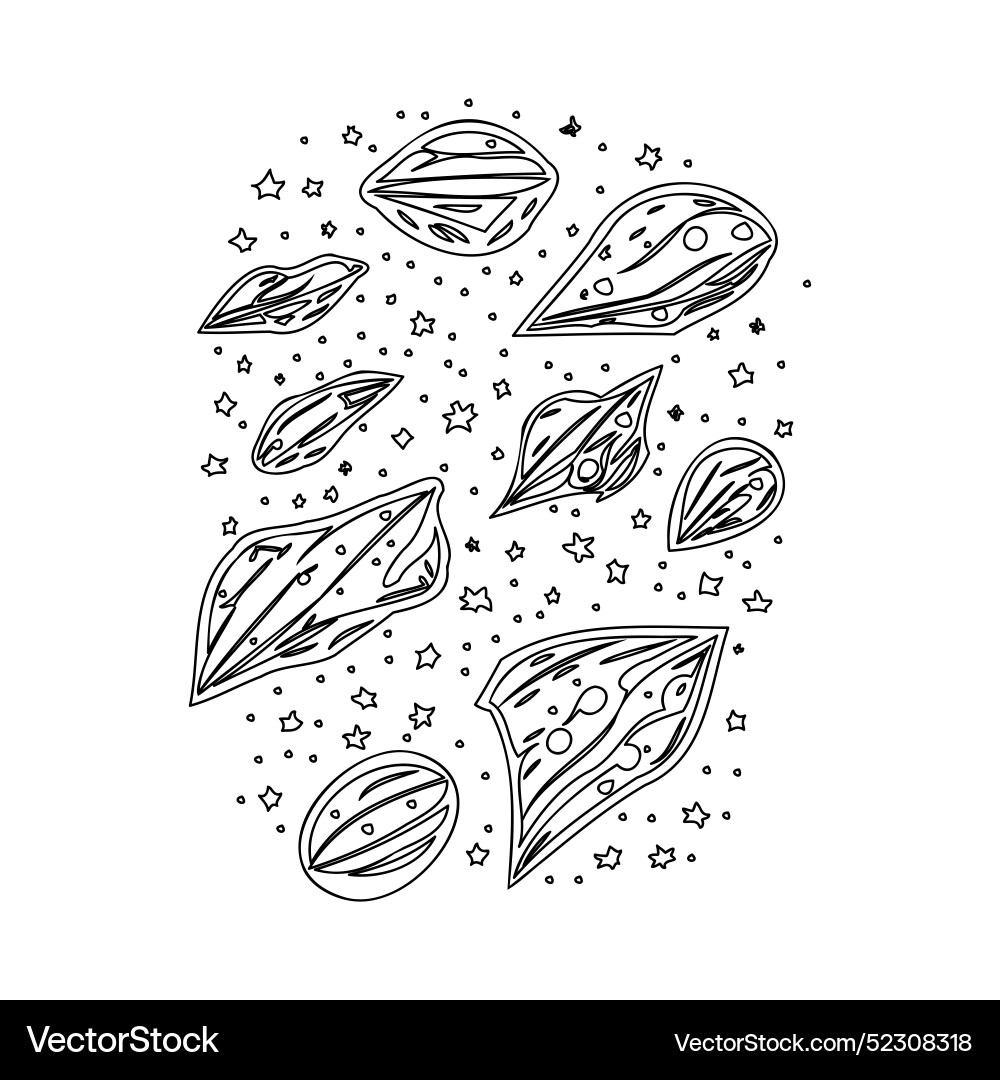 Asteroids outline sketch Royalty Free Vector Image