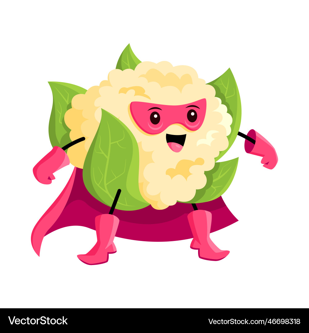 Cartoon cauliflower super hero vegetable character