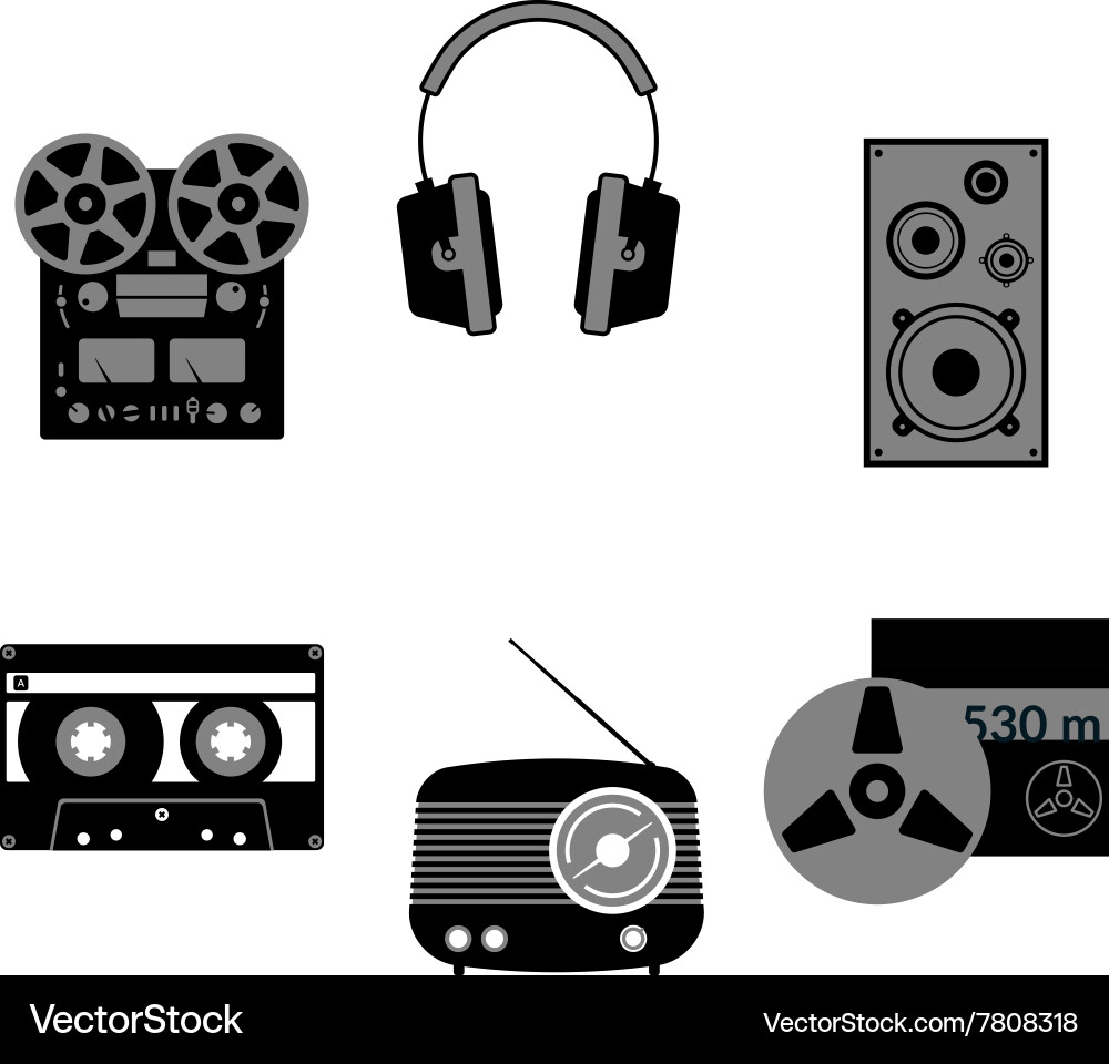 Grayscale music icons Royalty Free Vector Image