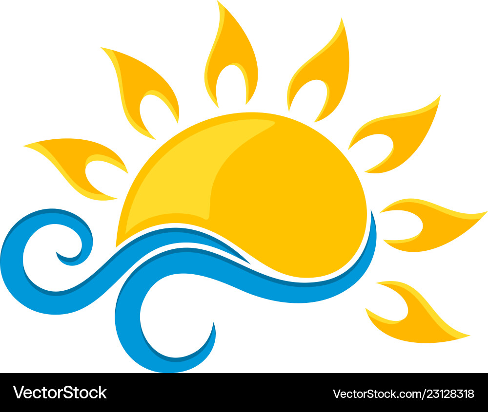 Sun logo with blue wave Royalty Free Vector Image