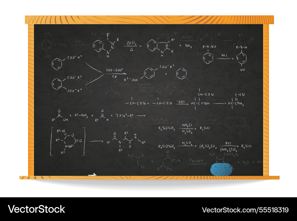 Basic chemical reaction equations and formulas on Vector Image