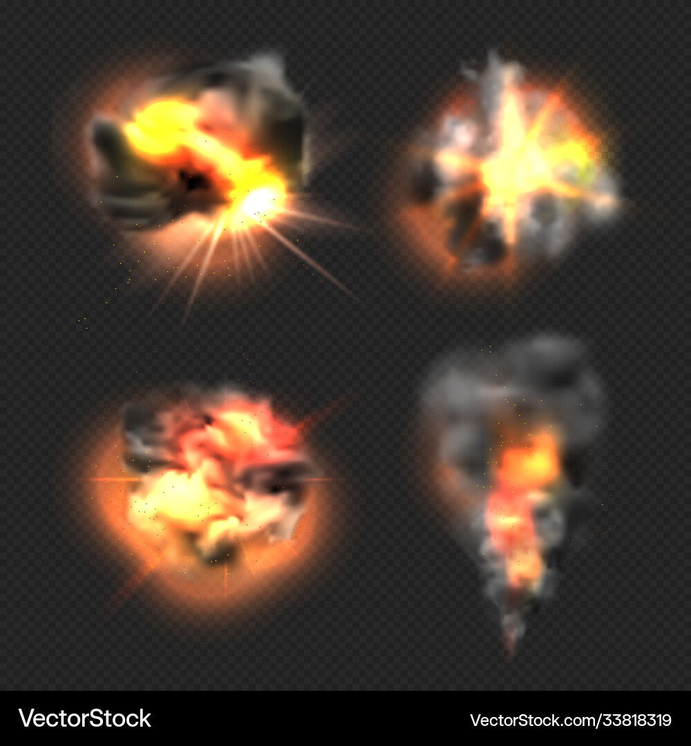 Bomb explosion exploded fire flame and smoke Vector Image