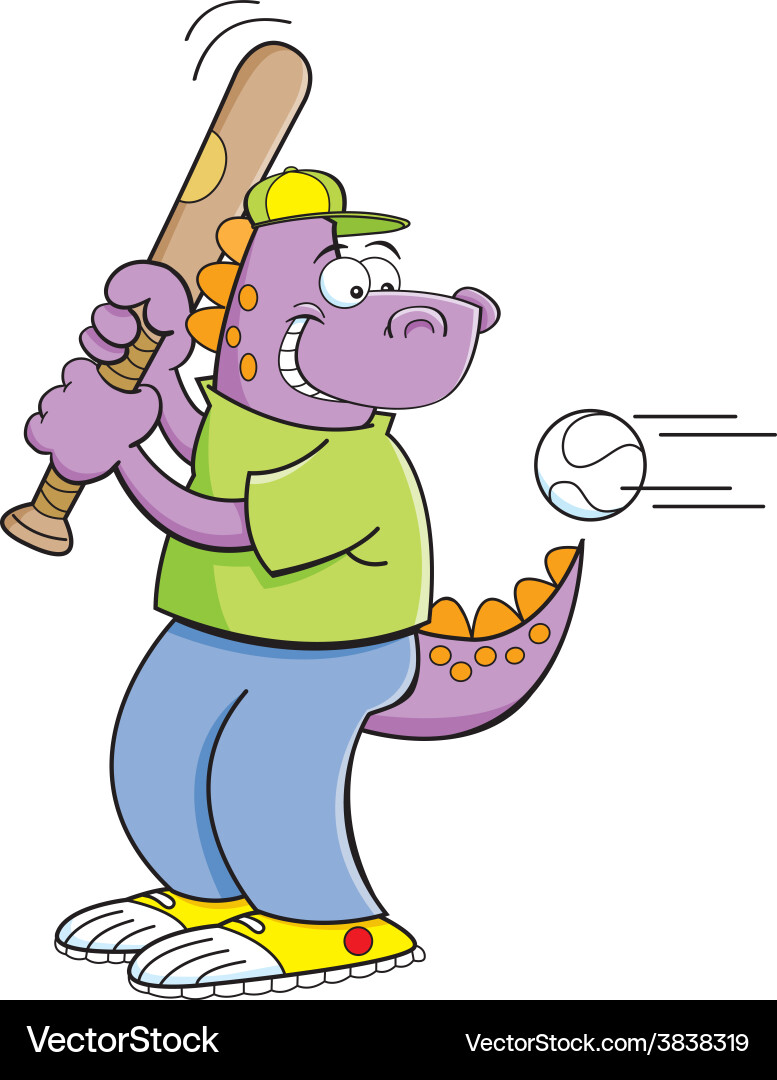 Cartoon dinosaur hitting a baseball Royalty Free Vector