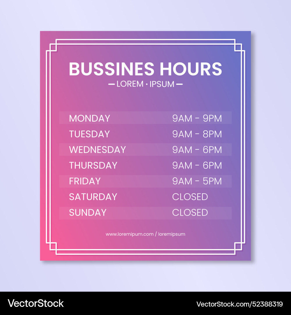 Gradient ornamental business opening hours Vector Image