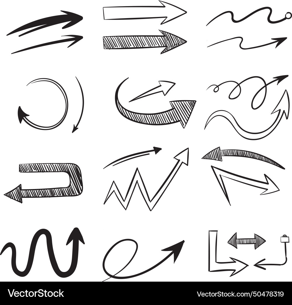 Hand drawn directional arrows arrowheads set Vector Image