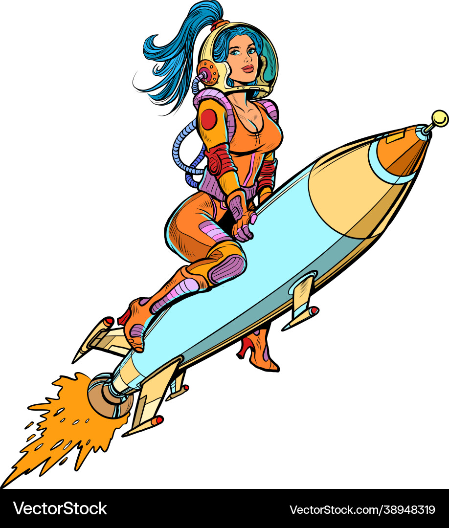 Pin up girl astronaut on rocket outer space Vector Image