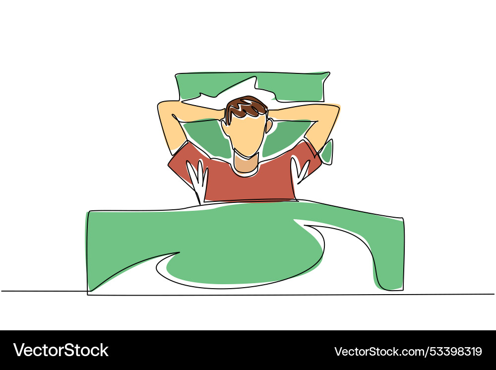 Single continuous line drawing man sleeping Vector Image