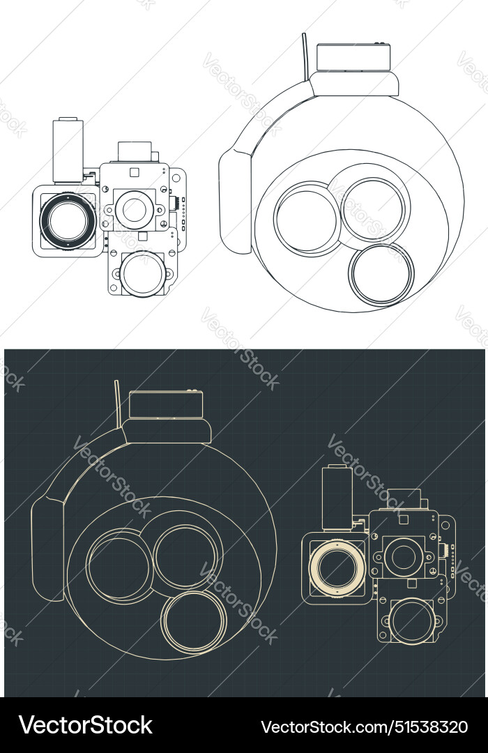 Enclosed ball gimbal camera blueprints Royalty Free Vector