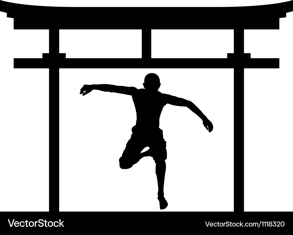 Jumping man in torii gate Royalty Free Vector Image