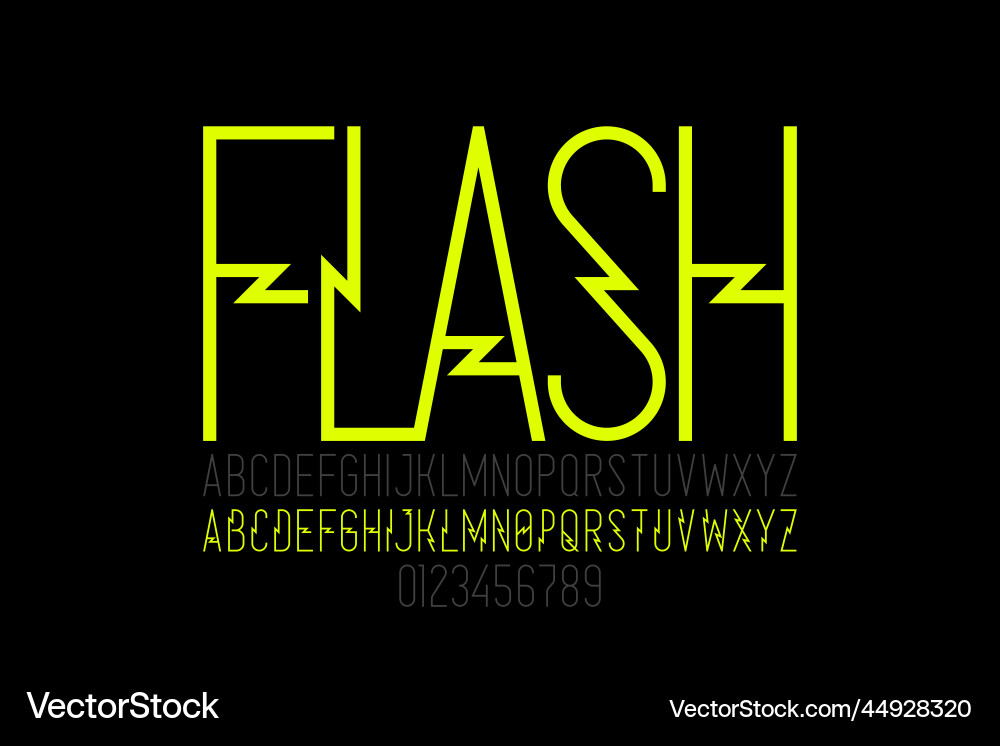 Lightning flash style font Royalty Free Vector Image