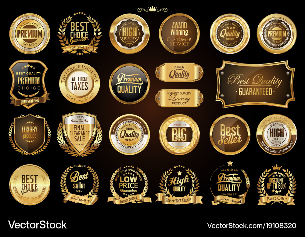 Luxury Gold & Silver Badge Collection Vector Image