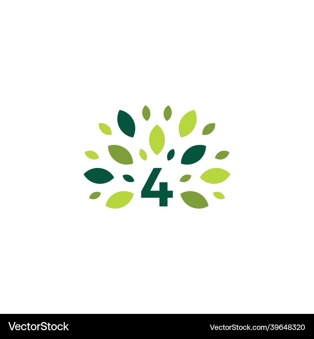 Number 4 four tree leaf nature mark green logo Vector Image