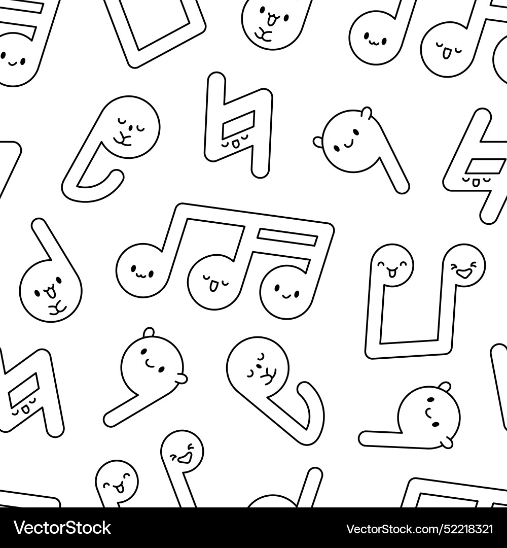 Cute kawaii music notes coloring page Royalty Free Vector