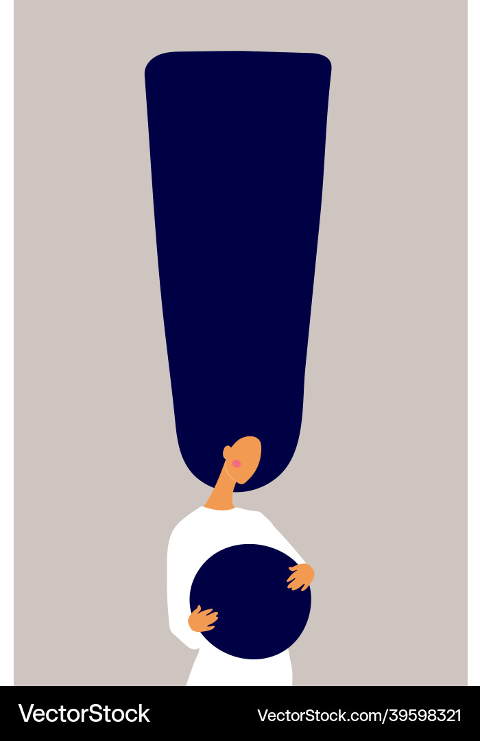 Exclamation point and girl flat design Royalty Free Vector