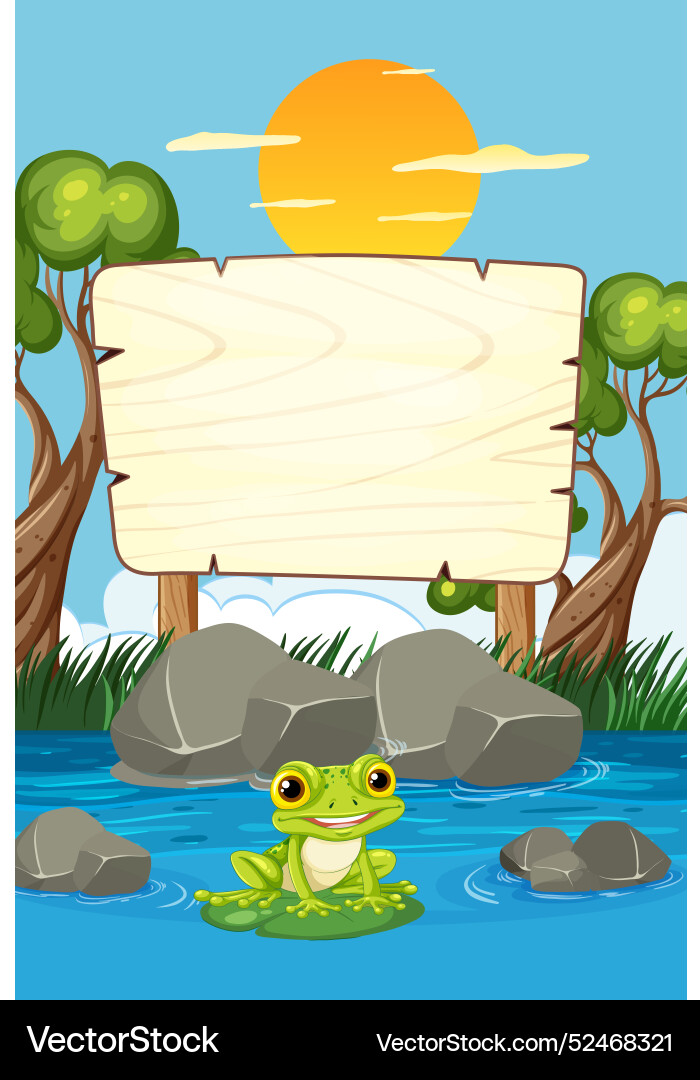 Frog sitting by a pond with sign Royalty Free Vector Image