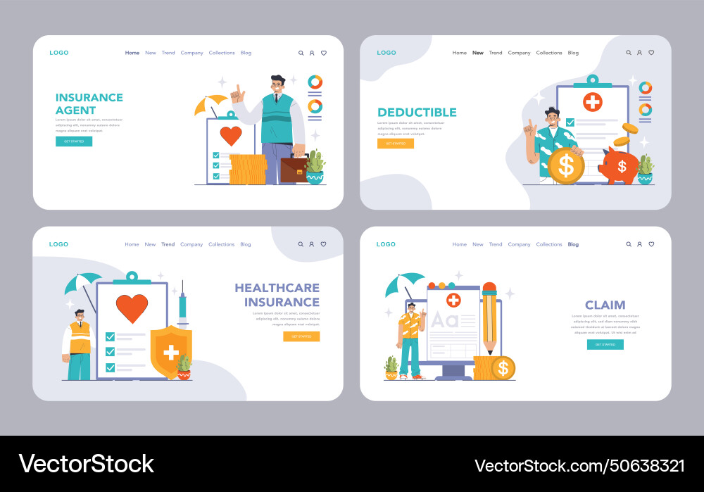 Healthcare insurance set flat Royalty Free Vector Image