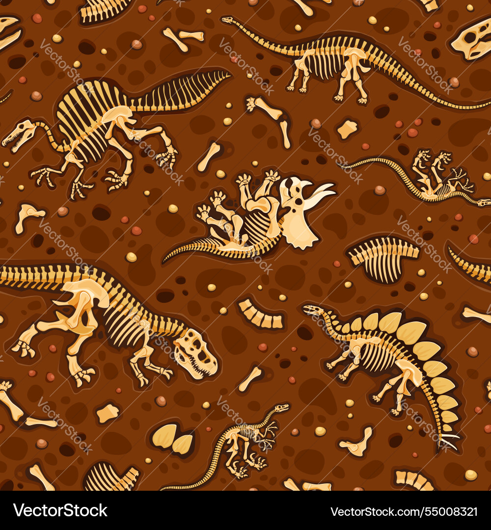Prehistoric dinosaur fossils seamless pattern Vector Image