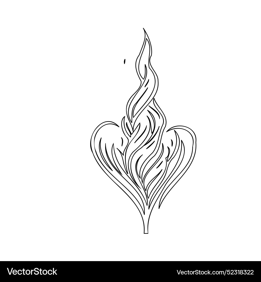 Candle flame fire heart outline sketch Royalty Free Vector