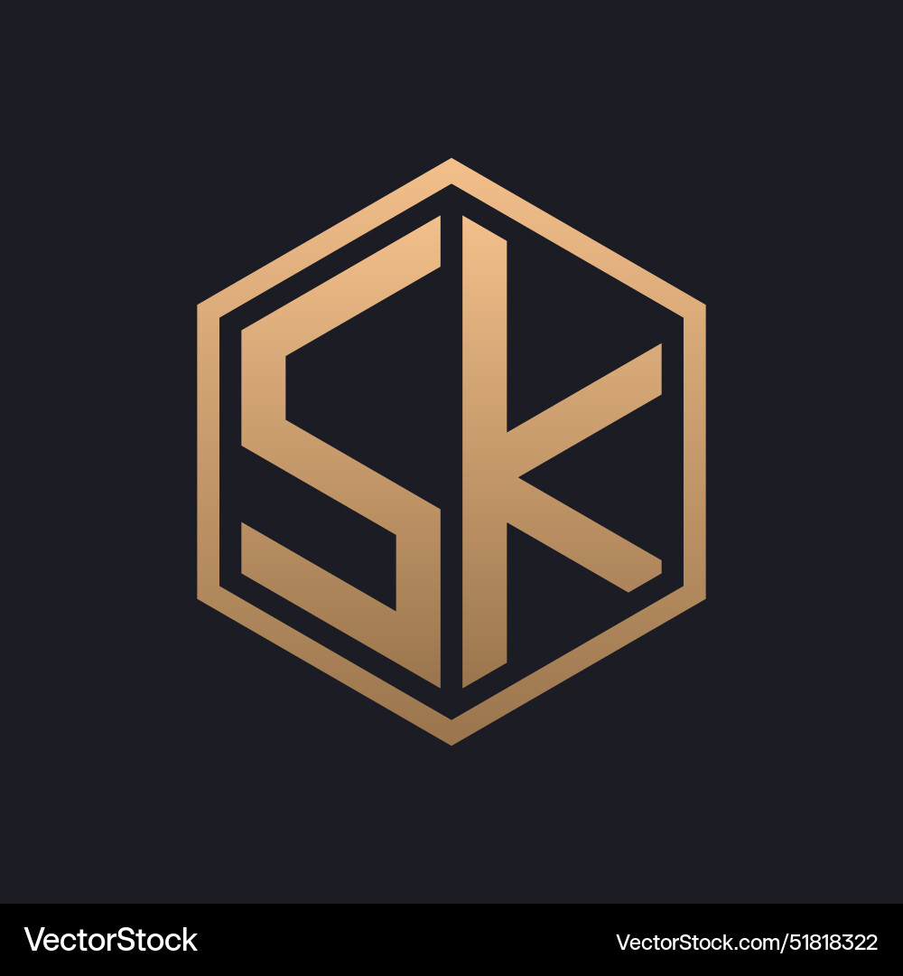 Elegant hexagon letter sk logo design initial Vector Image