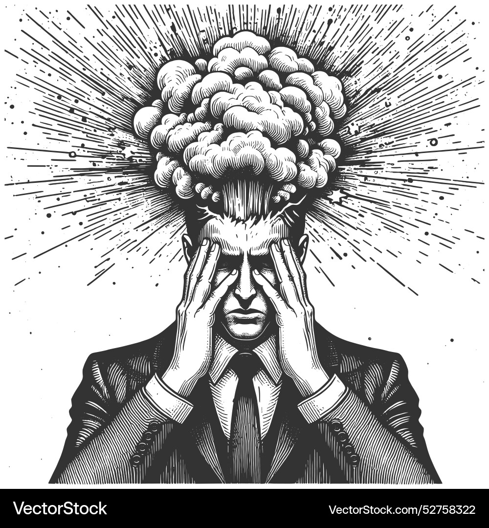 Exploding head symbolizing stress Royalty Free Vector Image