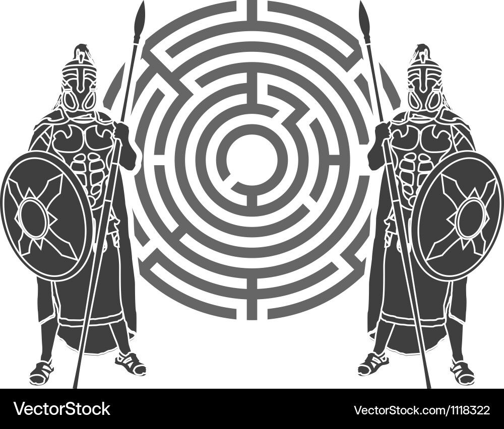 Labyrinth and guards stencil Royalty Free Vector Image