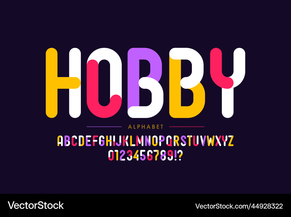 Modern rounded colorful sans serif font Royalty Free Vector