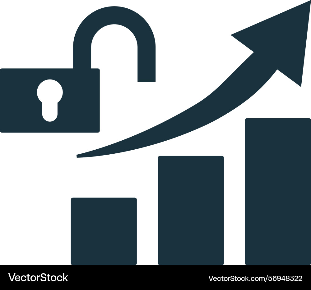 Open lock increasing bar graph growth business Vector Image
