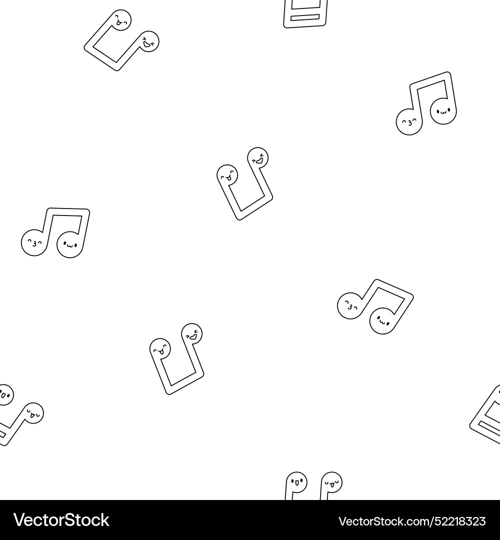 Cute kawaii music notes coloring page Royalty Free Vector