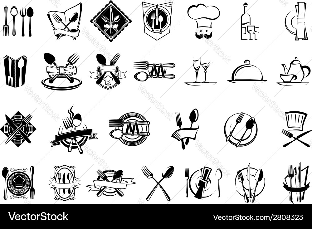 Food restaurant and silverware icons set Vector Image