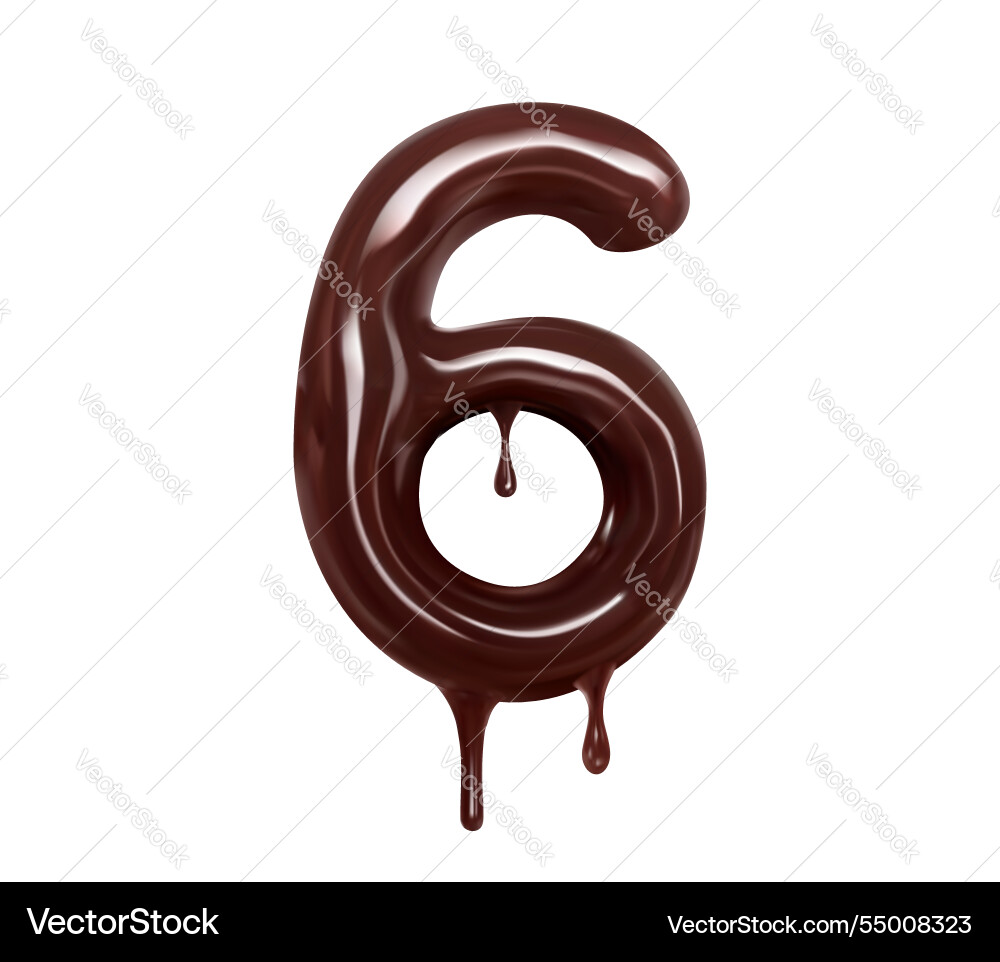 Melted chocolate number six dripping elegantly Vector Image