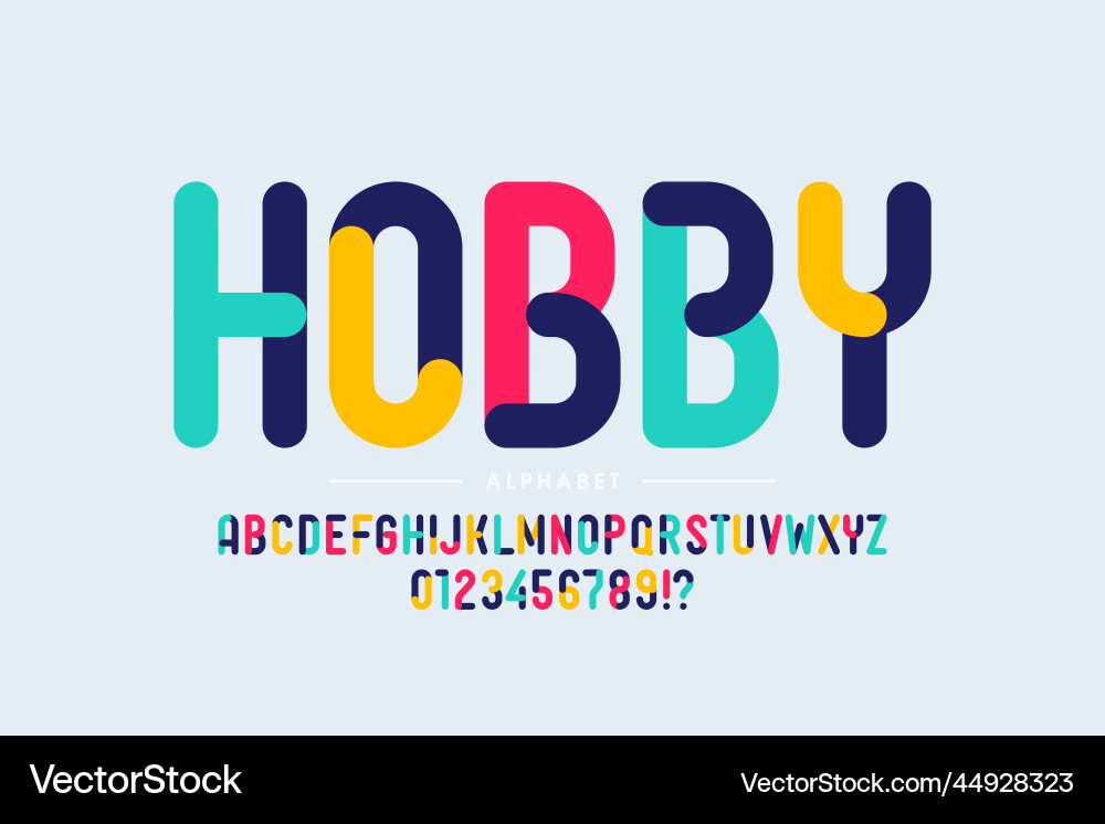 Modern rounded colorful sans serif font Royalty Free Vector